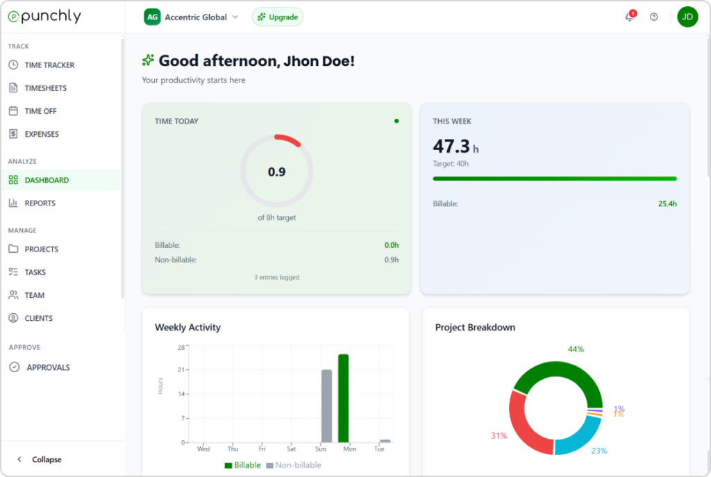 Real-Time Time Tracking Dashboard for Teams | Punchly